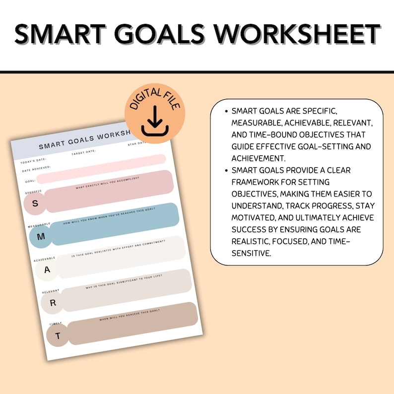 Goal Setting Worksheet / SMART Goals / Goal Planner / Goal Tracker ...