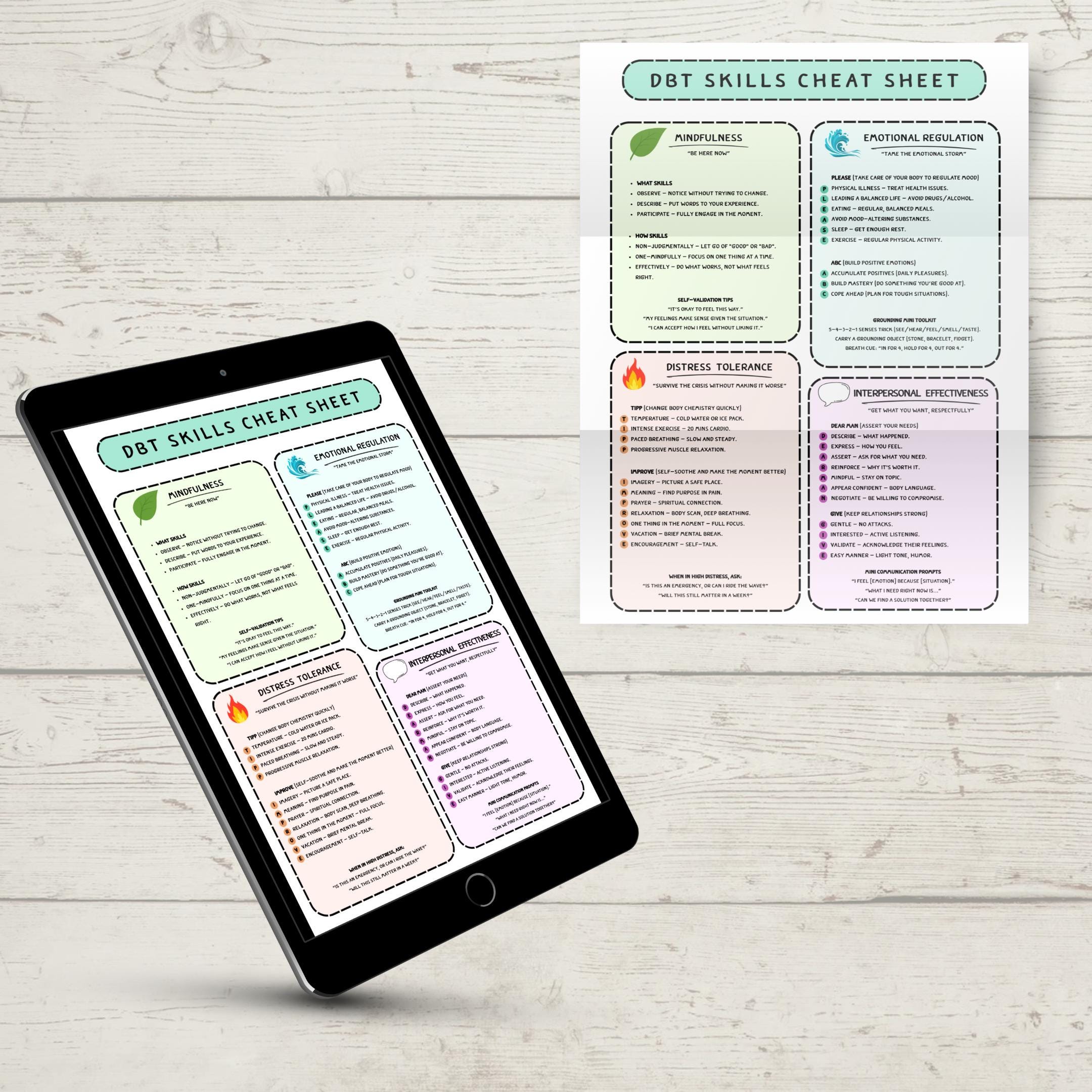 DBT Skills Cheat Sheet, DBT Tools, Emotional Regulation, BPD ...