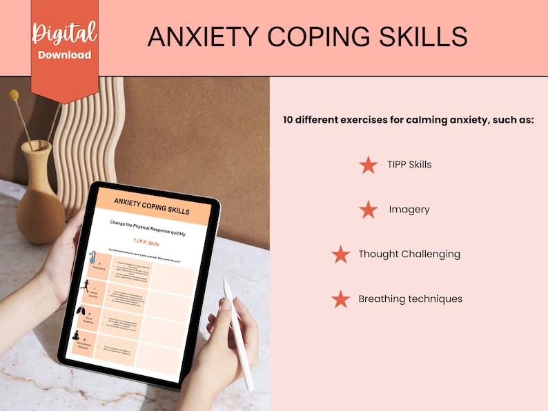 Anxiety Coping Skill Flashcard, Therapy Worksheet, Anxiety Relief, DBT ...