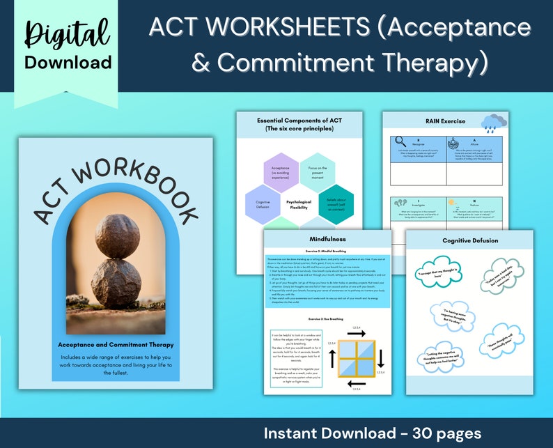 ACT Worksheets, Acceptance and Commitment Therapy, Therapy Worksheets ...