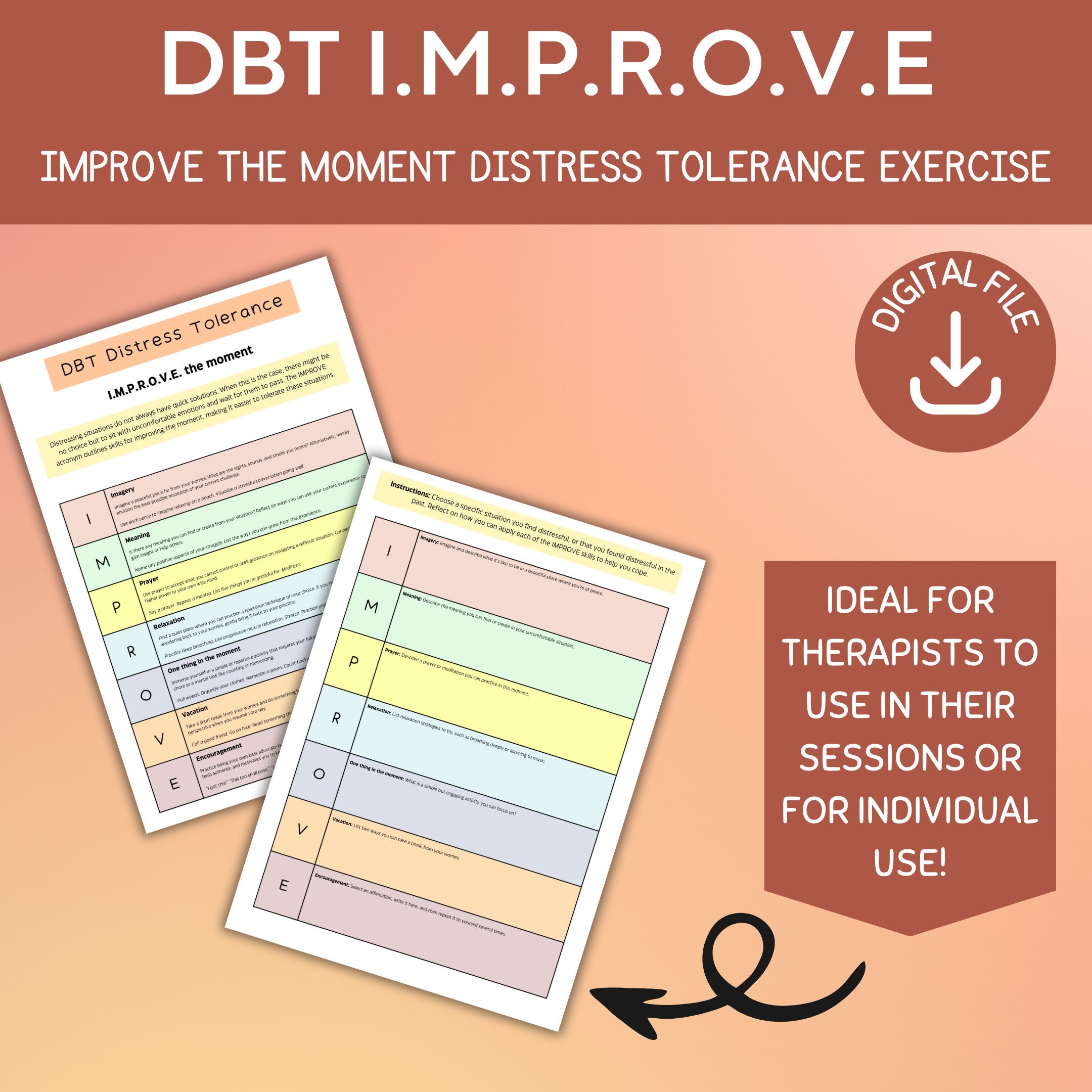 DBT IMPROVE Exercise, Distress Tolerance Skills, DBT Worksheets, Dbt ...