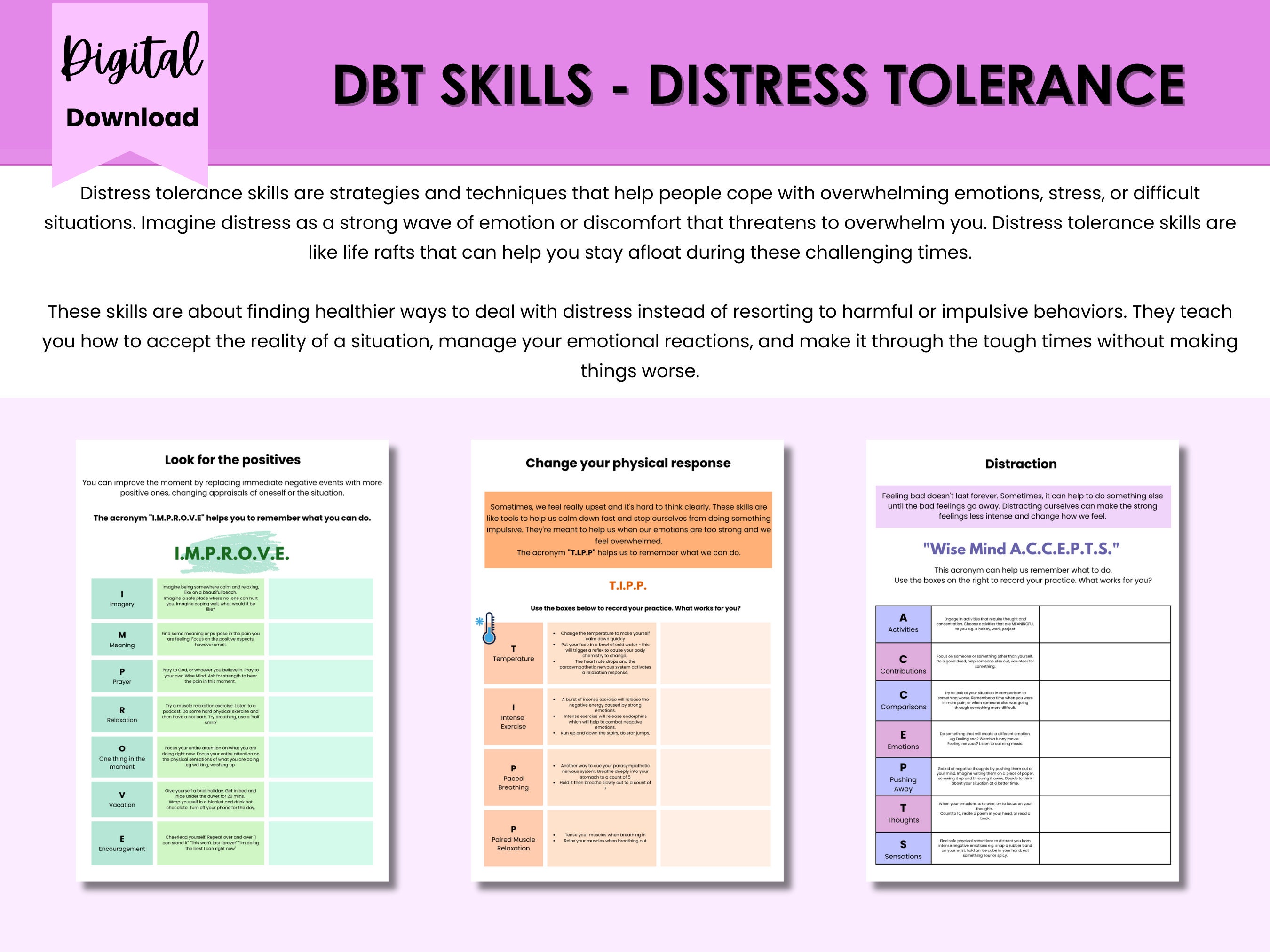 DBT - Distress Tolerance Skills | DBT Flashcards | DBT Cheat Sheets ...