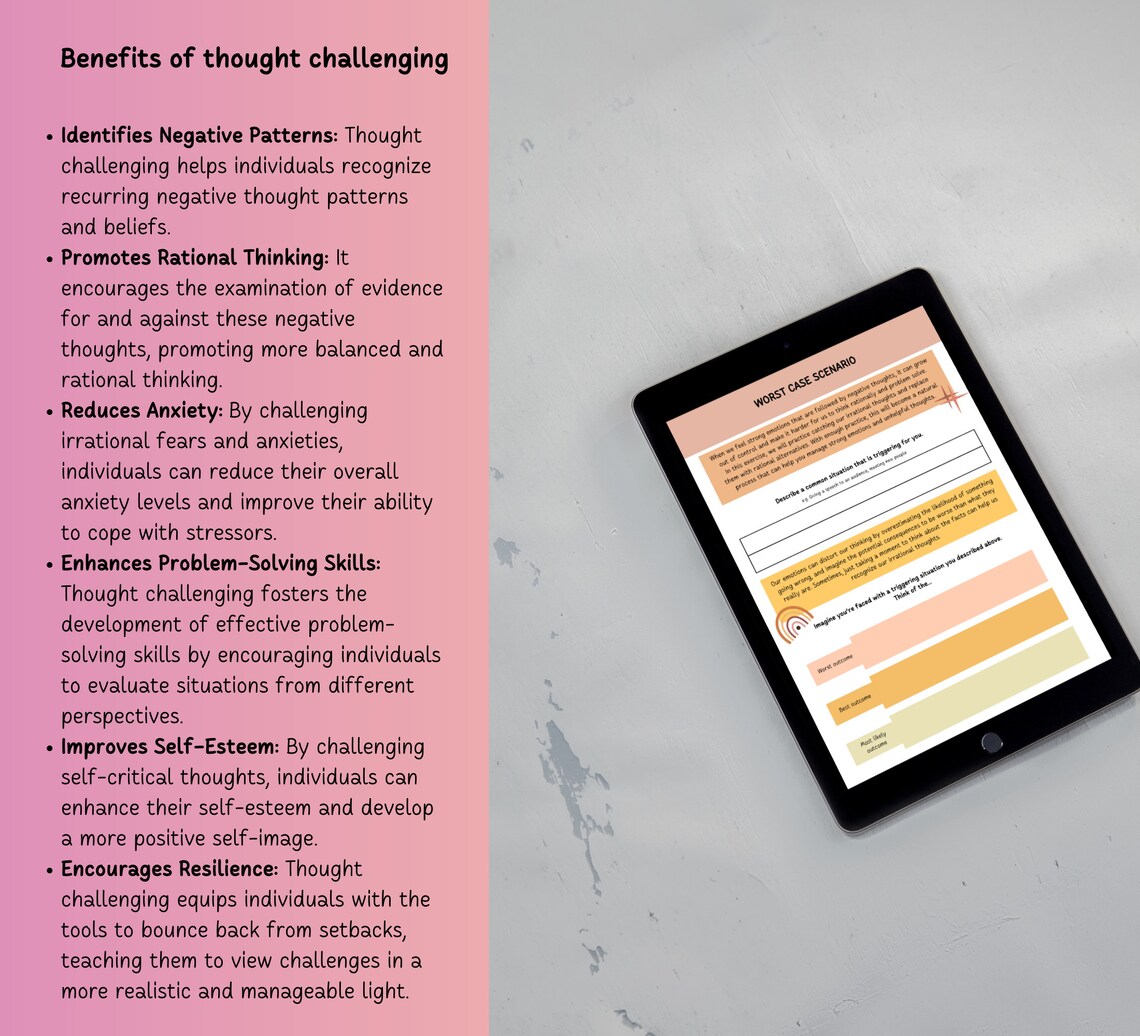 Thought Challenging Worksheets, CBT Coping Skills, Anxiety Relief, CBT ...