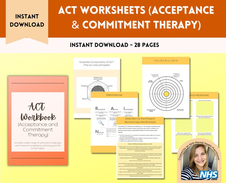 ACT Worksheets Acceptance & Commitment Therapy Therapy - Etsy