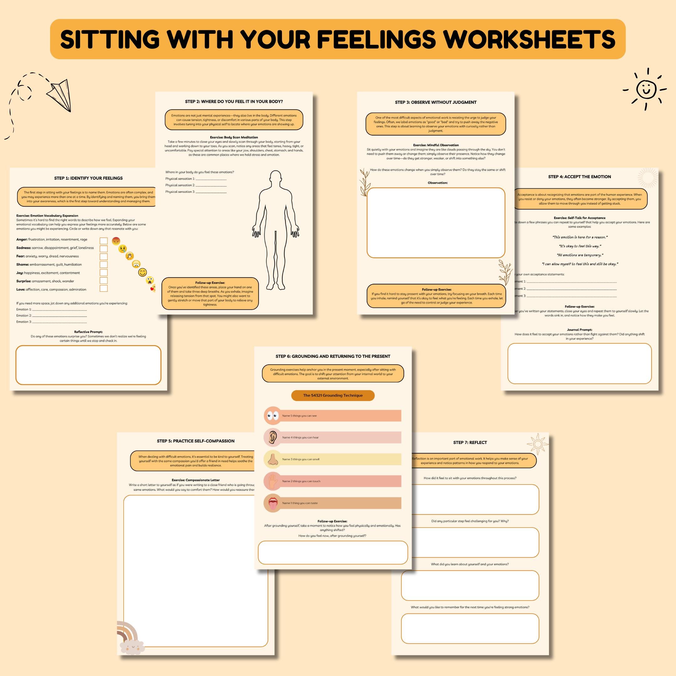 Sitting With Your Feelings Worksheets, Emotional Regulation, DBT Skills ...
