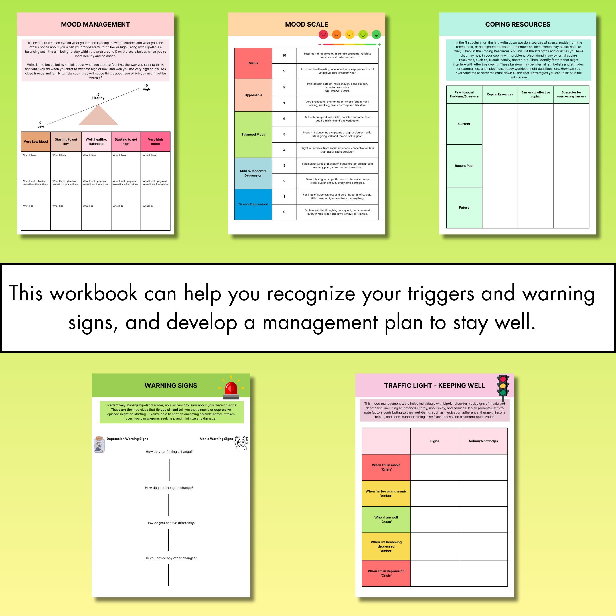 Bipolar Worksheets, Bipolar Disorder, Therapy Worksheets, Mood Tracker ...