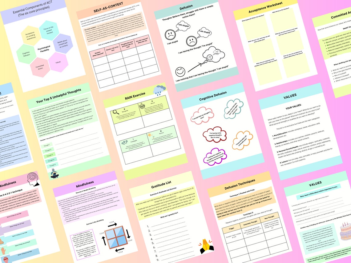 ACT Therapy Worksheets, Acceptance & Commitment Therapy, Therapy ...