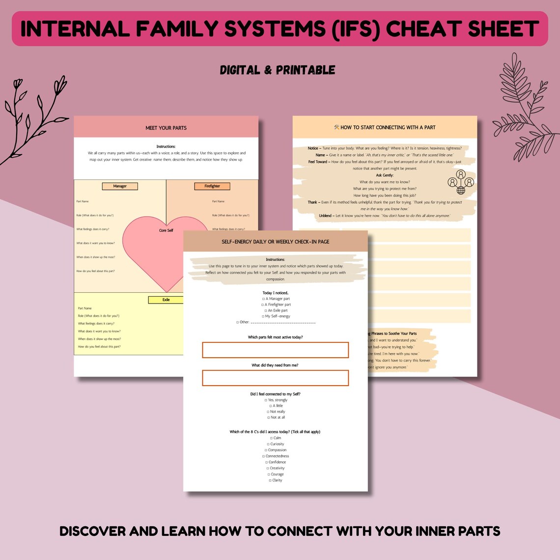 IFS Cheat Sheets: Internal Family Systems Therapy Worksheets, Self Help ...