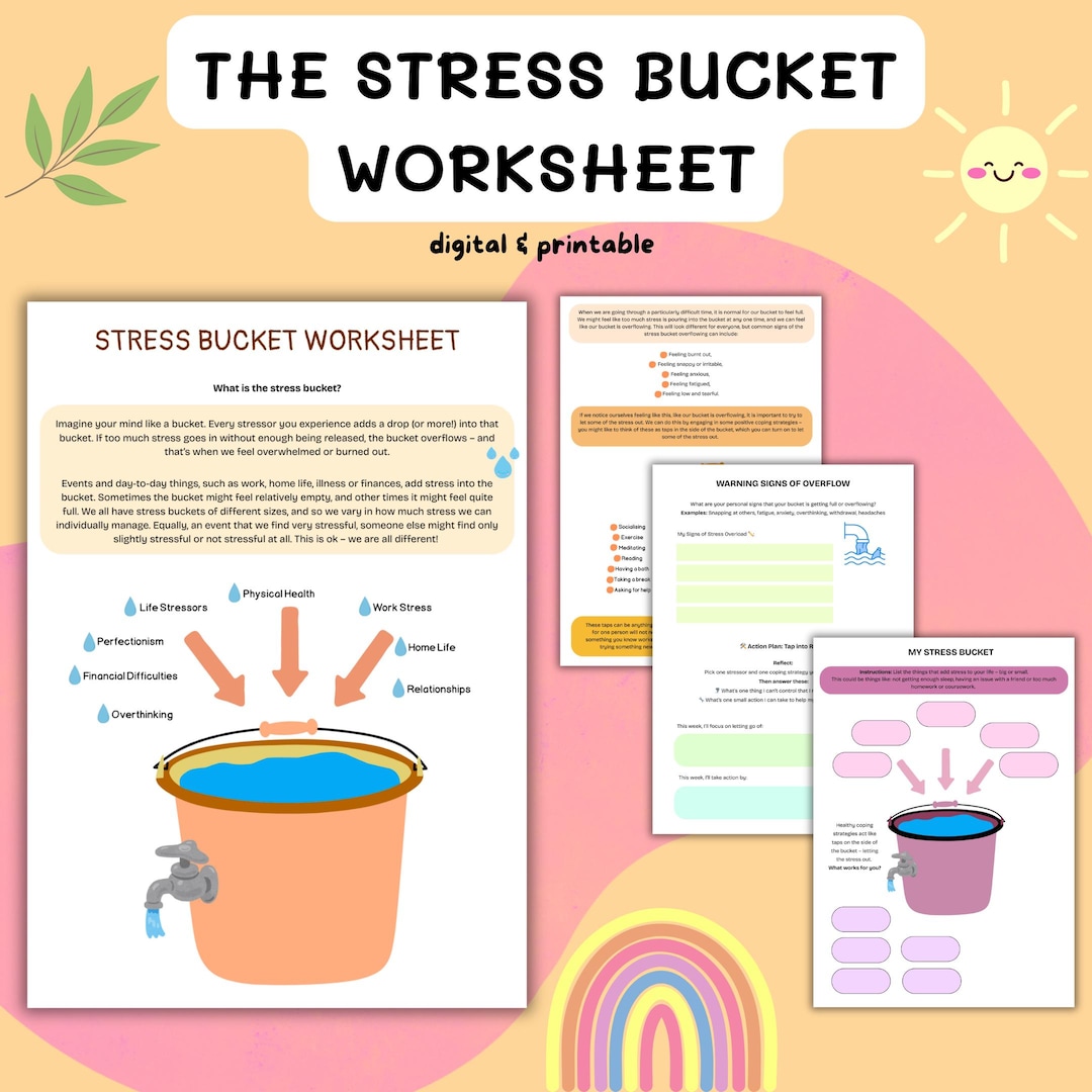 Stress Bucket Worksheet: Therapy & Coping Skills (printable PDF) - Etsy