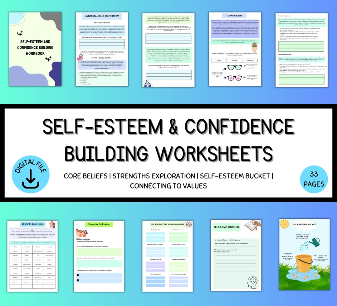 Self Esteem Worksheets, Self Esteem Bundle, Therapy Workbook Journal ...