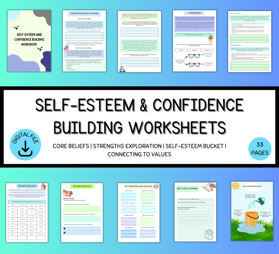 Self Esteem Worksheets, Self Esteem Bundle, Therapy Workbook Journal ...