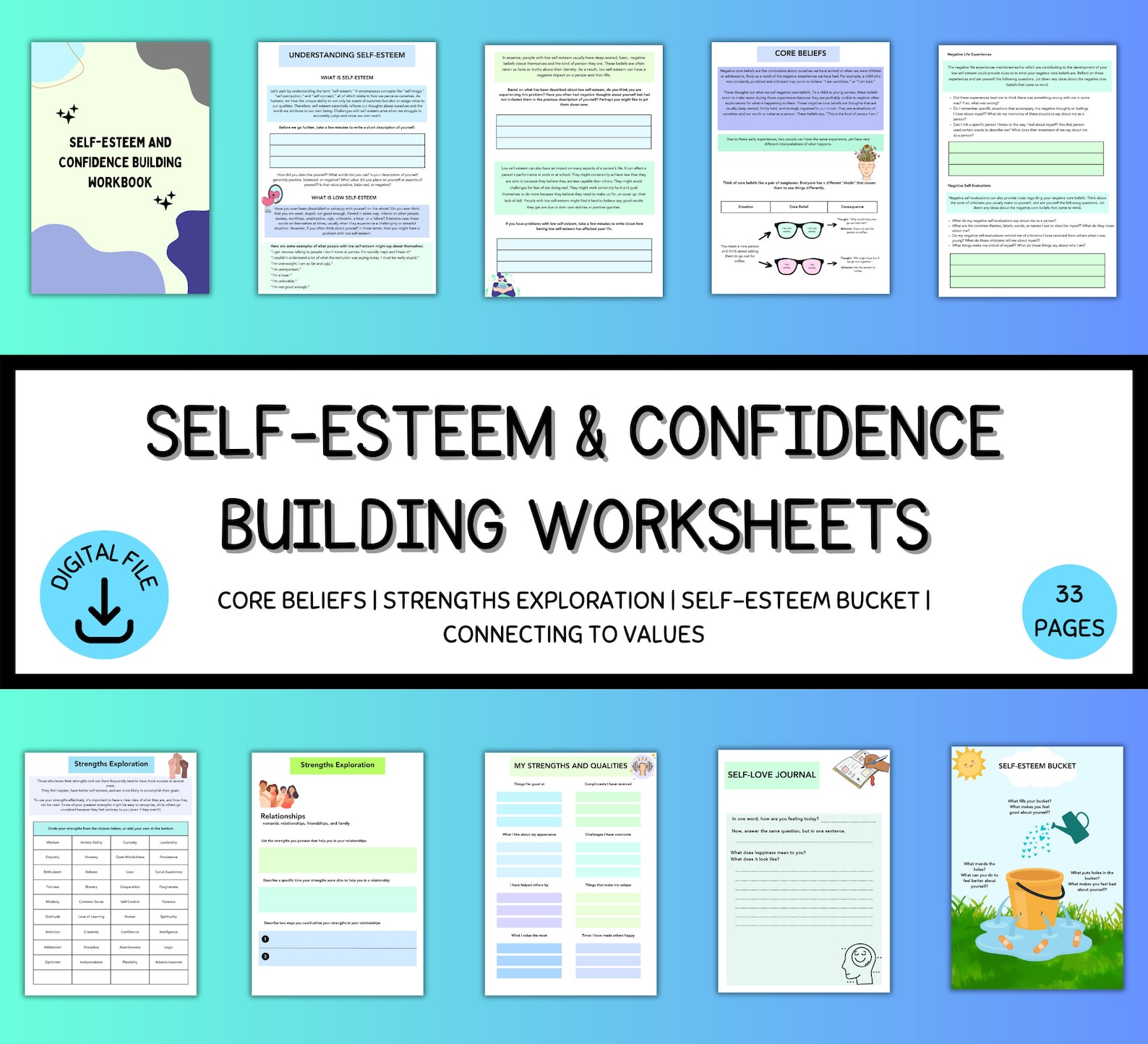 Self Esteem Worksheets, Self Esteem Bundle, Therapy Workbook Journal ...