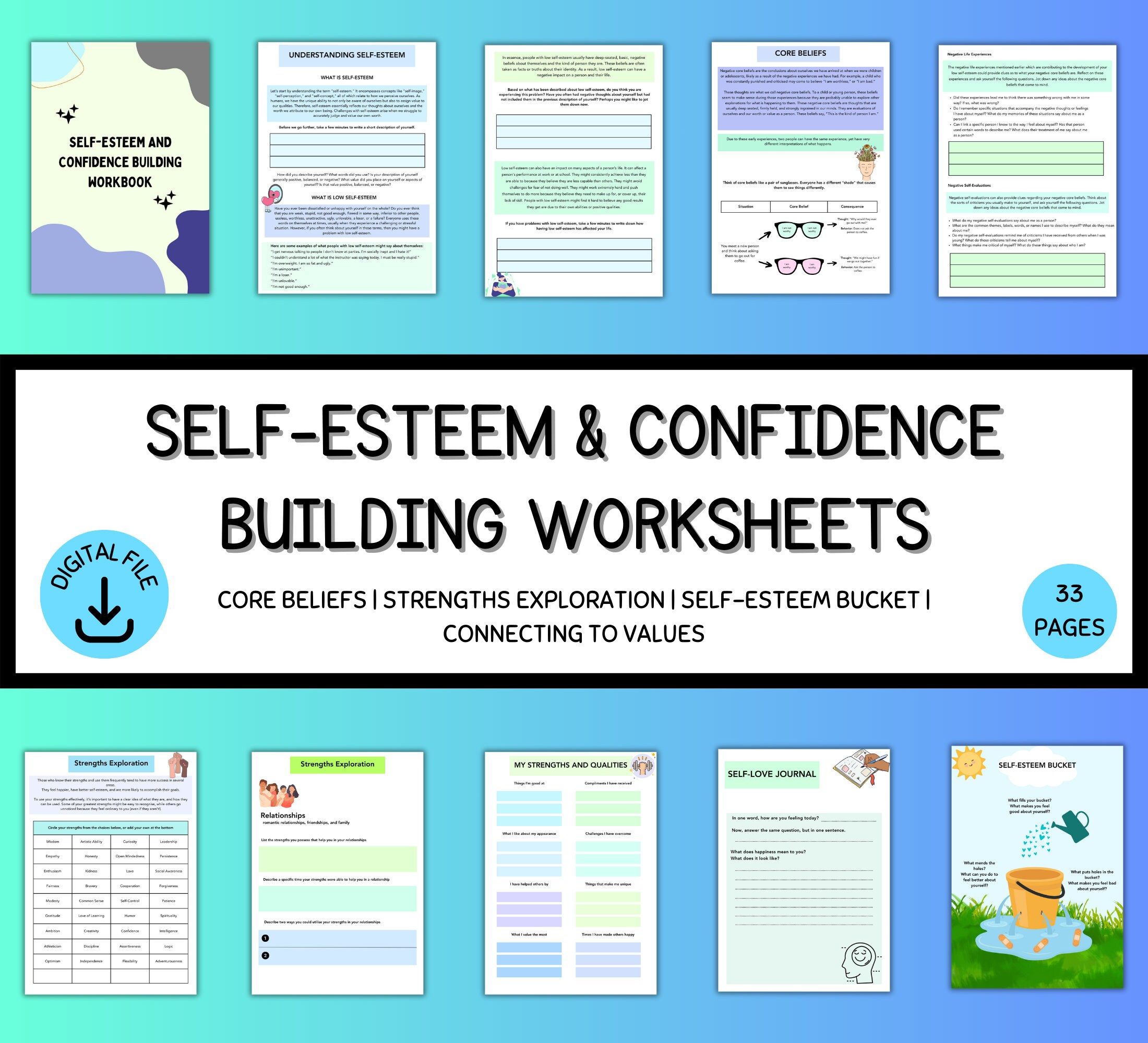 Self Esteem Worksheets, Self Esteem Bundle, Therapy Workbook Journal ...