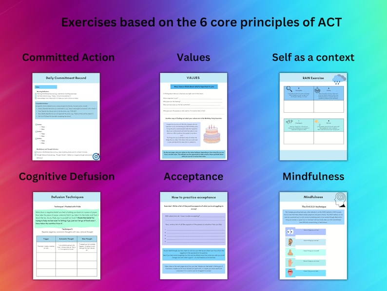 Acceptance and Commitment Therapy Worksheets, ACT Worksheets, Anxiety ...