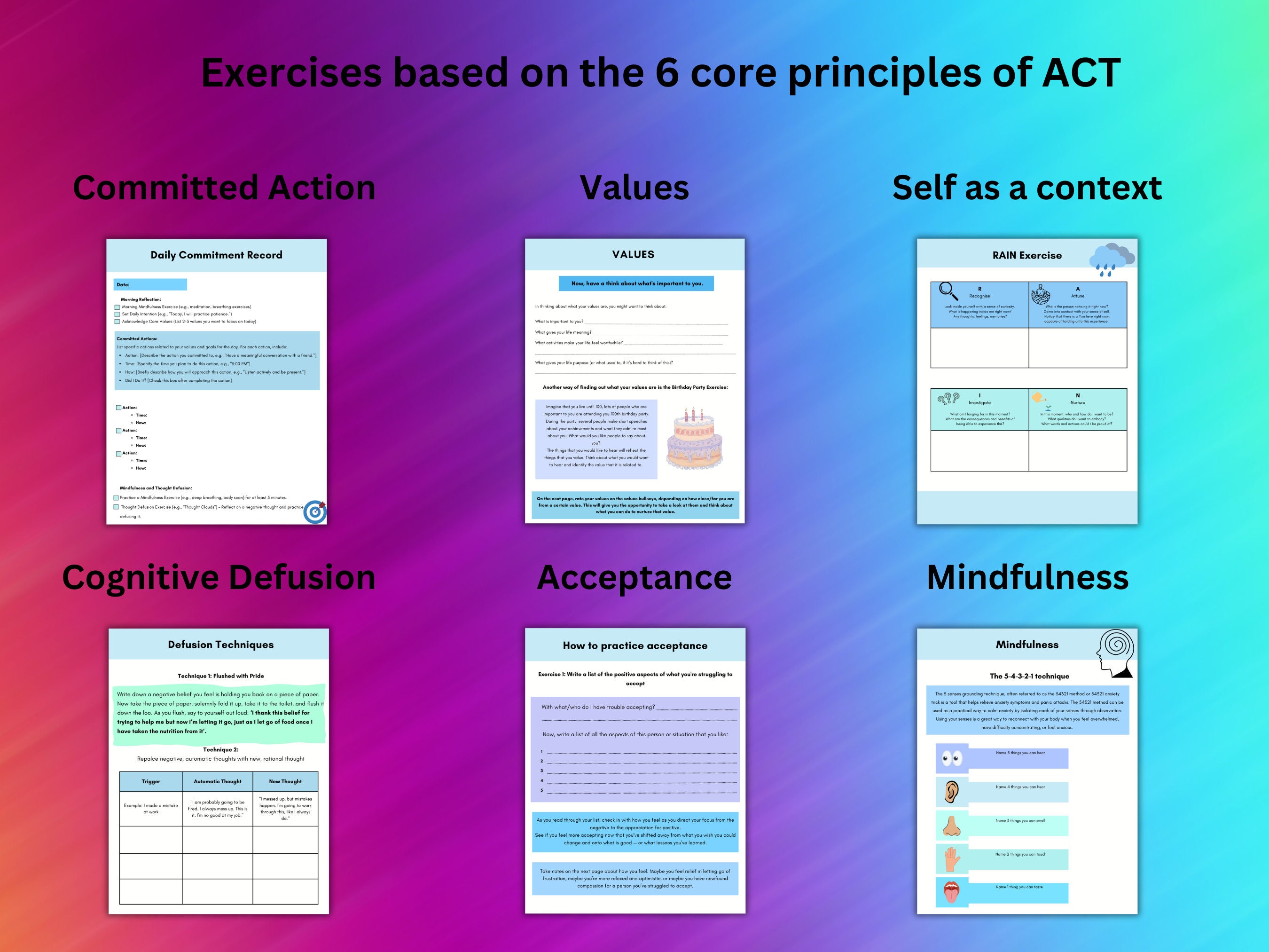 Acceptance and Commitment Therapy Worksheets, ACT Worksheets, Anxiety ...