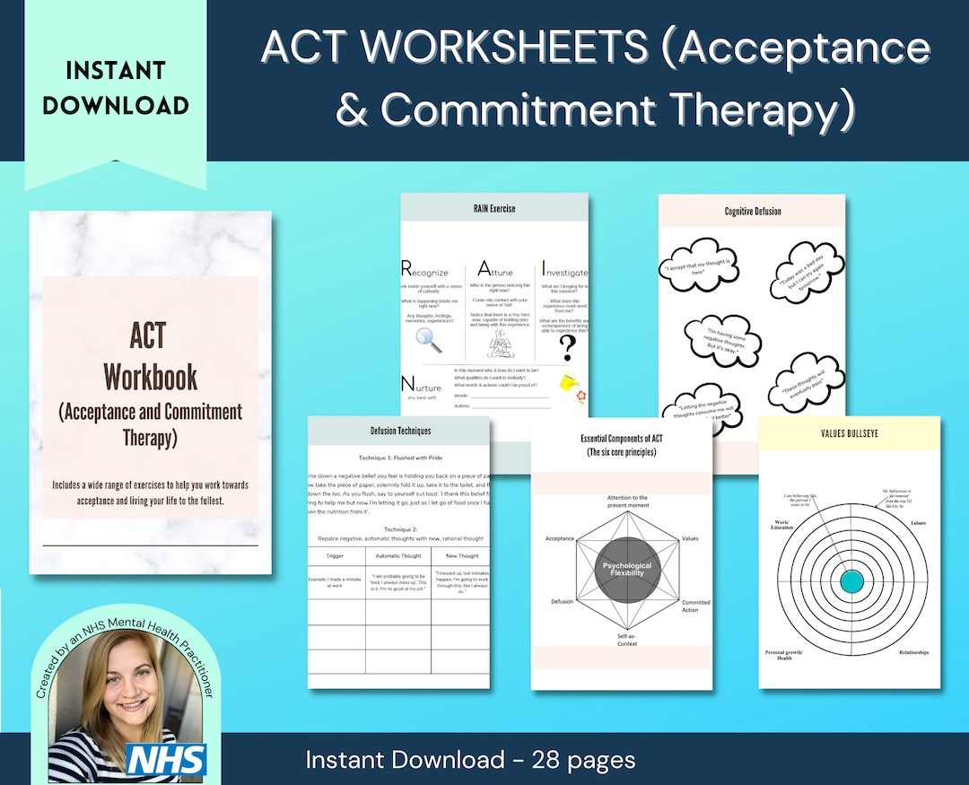 ACT Worksheets Acceptance and Commitment Therapy Therapy - Etsy