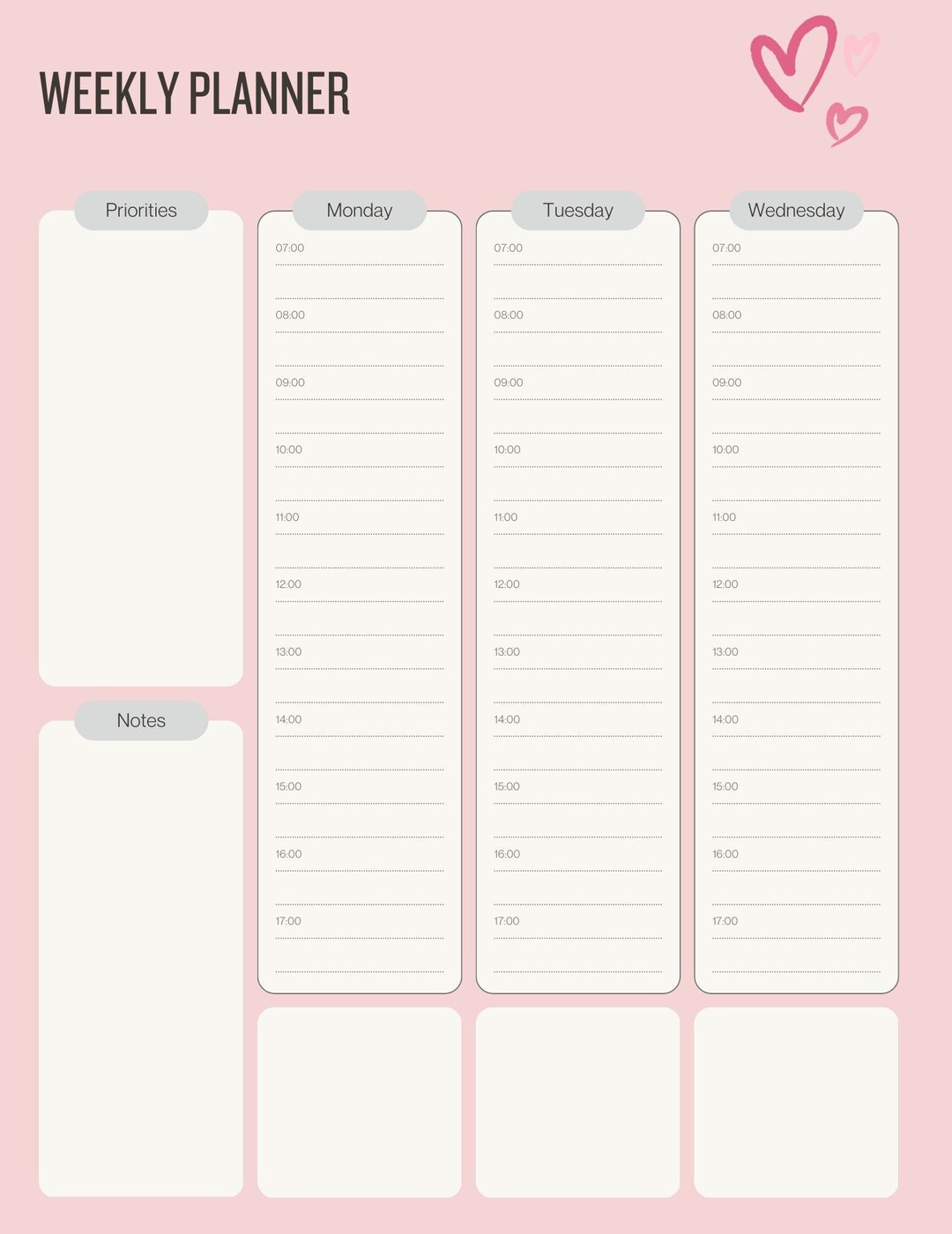 Digital Weekly Planner PDF Printable Cute Pink Design - Etsy