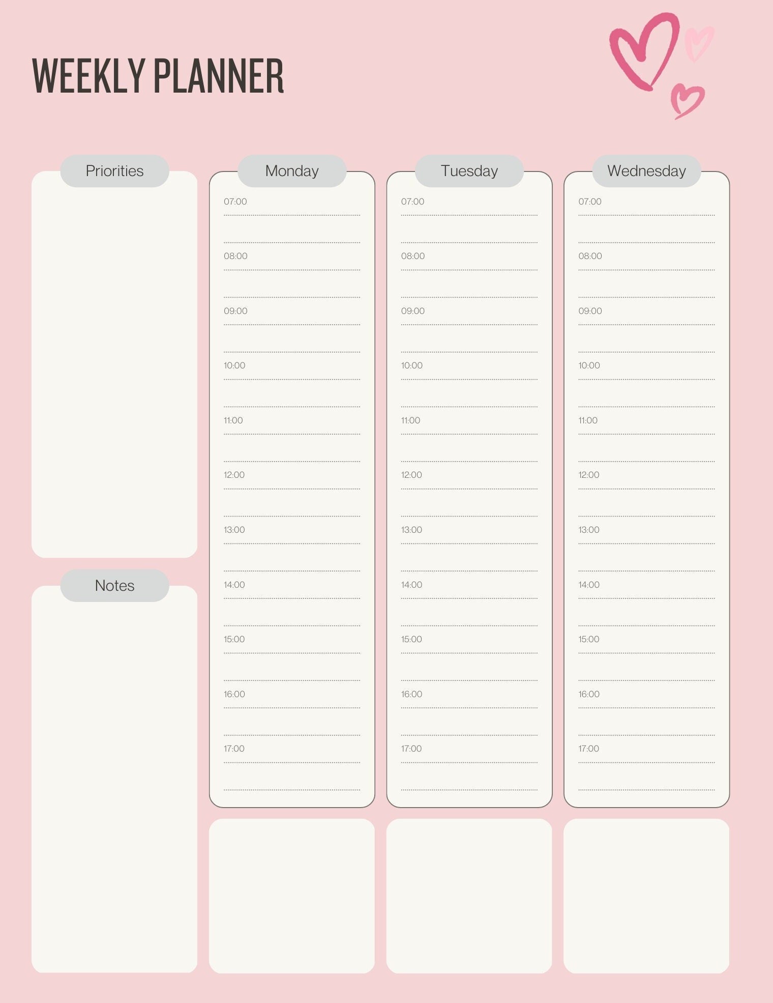 Digital Weekly Planner PDF Printable Cute Pink Design - Etsy