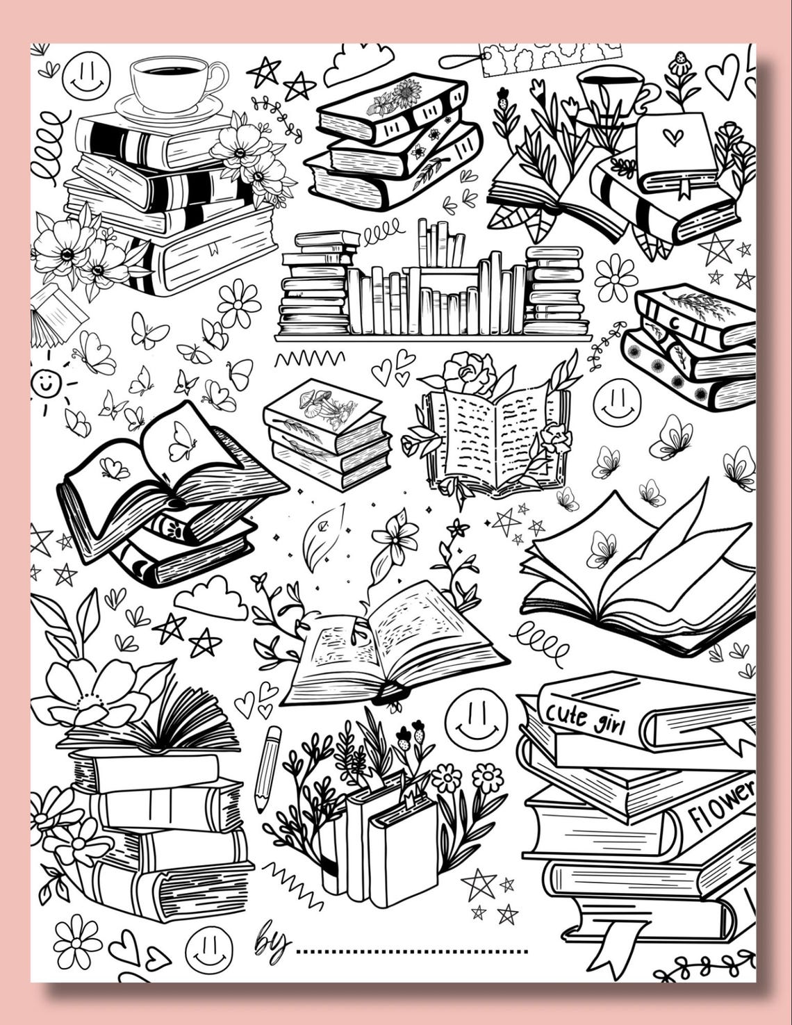 Book Lovers Themed Coloring Pages, 10 Book Themed Printables, Teen ...