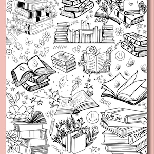 Book Lovers Themed Coloring Pages, 10 Book Themed Printables, Teen ...