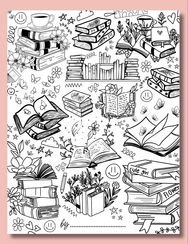 Book Lovers Themed Coloring Pages, 10 Book Themed Printables, Teen ...