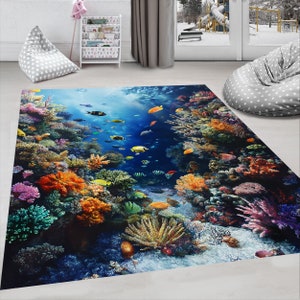 Aquarium Rug, Oil Painting Fish Rug, Fish Rug, Hobby Room Rug, Colorful ...