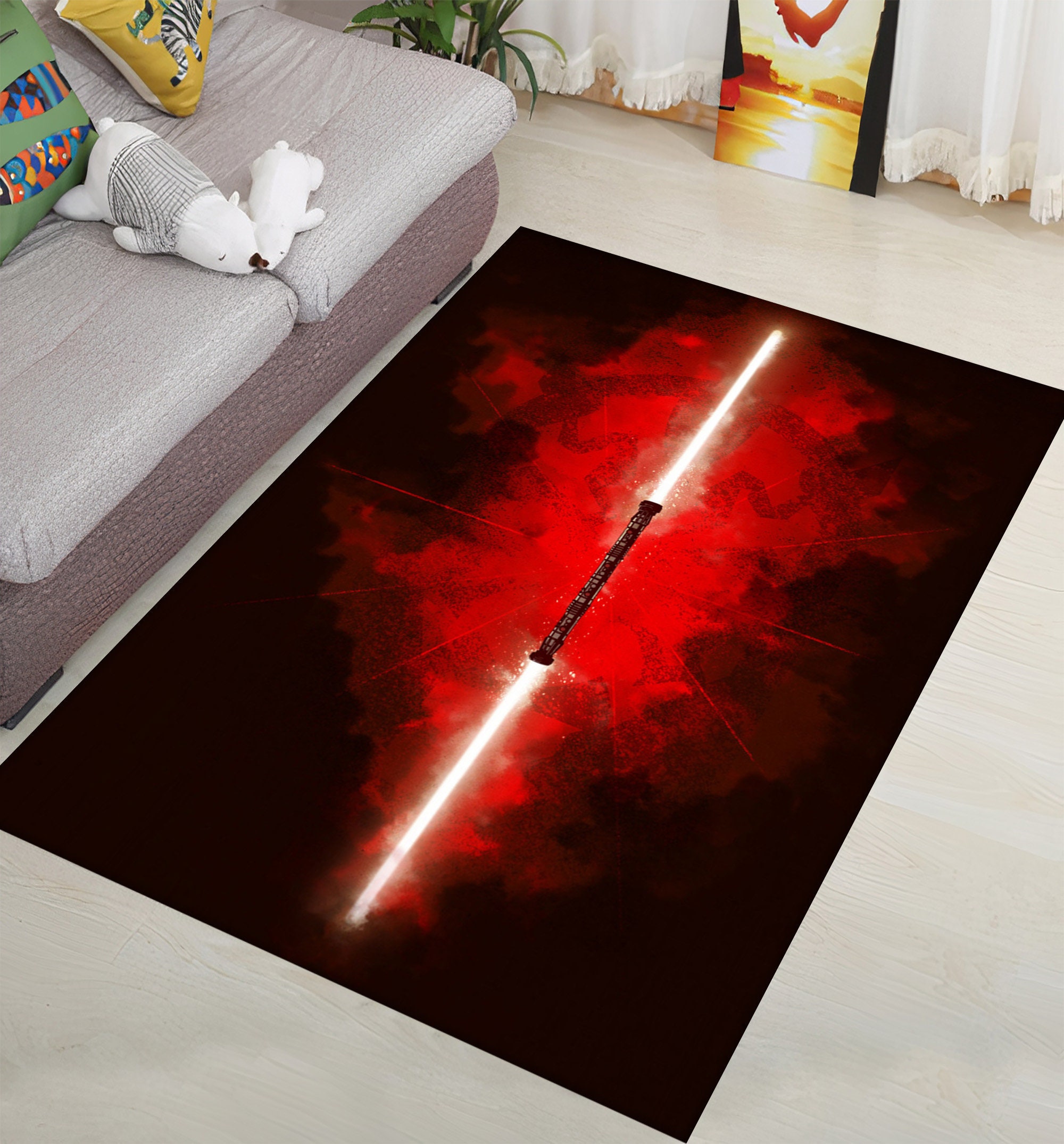 Neon Sword Rug, Neon Look Rug, Red Black Rug, Gamer Rug, Gaming Room ...