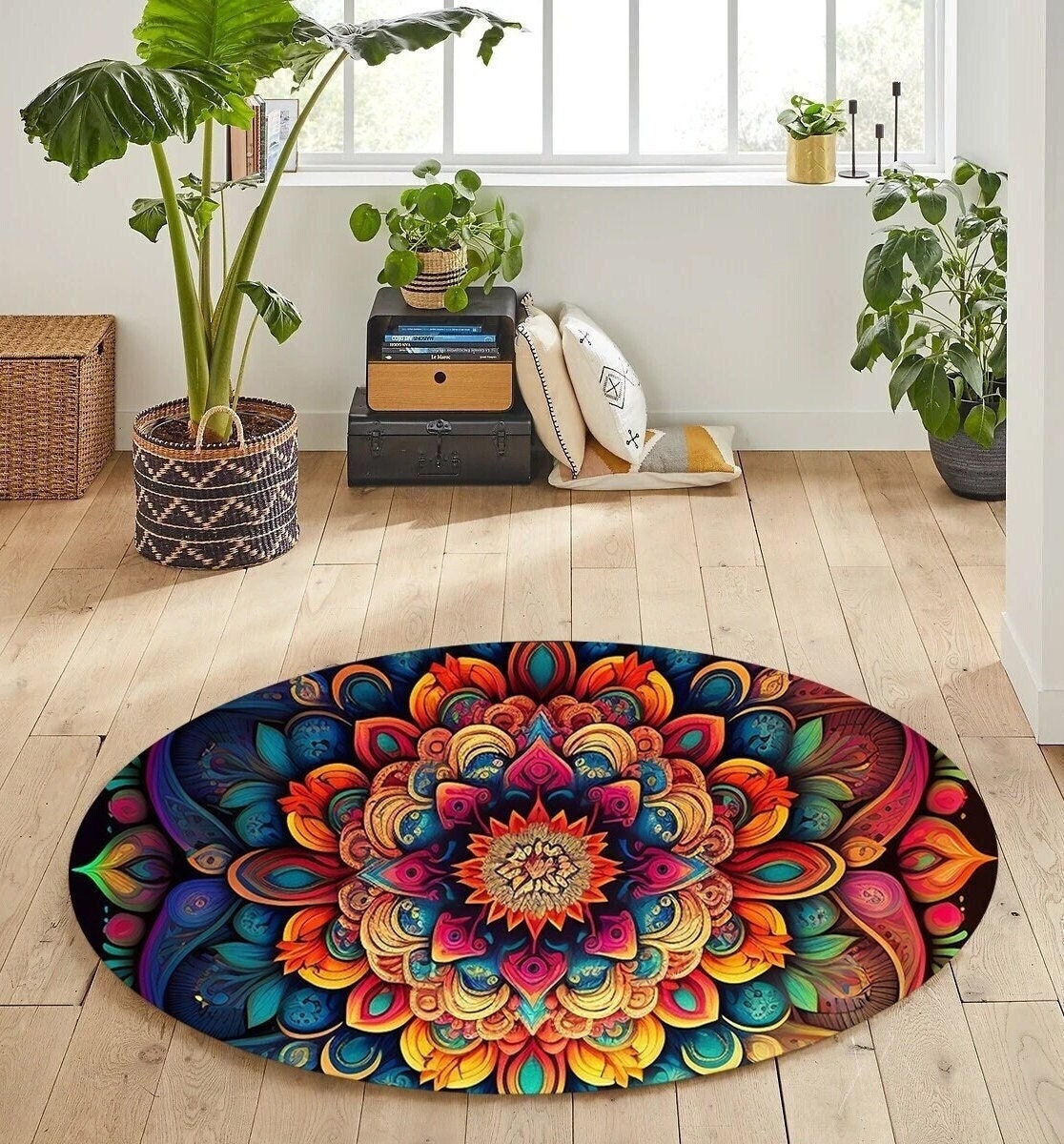 Mandala Round Rug, Mandala Pattern Rug, Floral Mandala Design Rug ...
