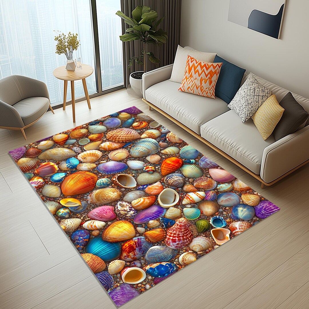 Seashell Rug, Seashell Patterned Rug, Seashell Design Rug, Seashell ...