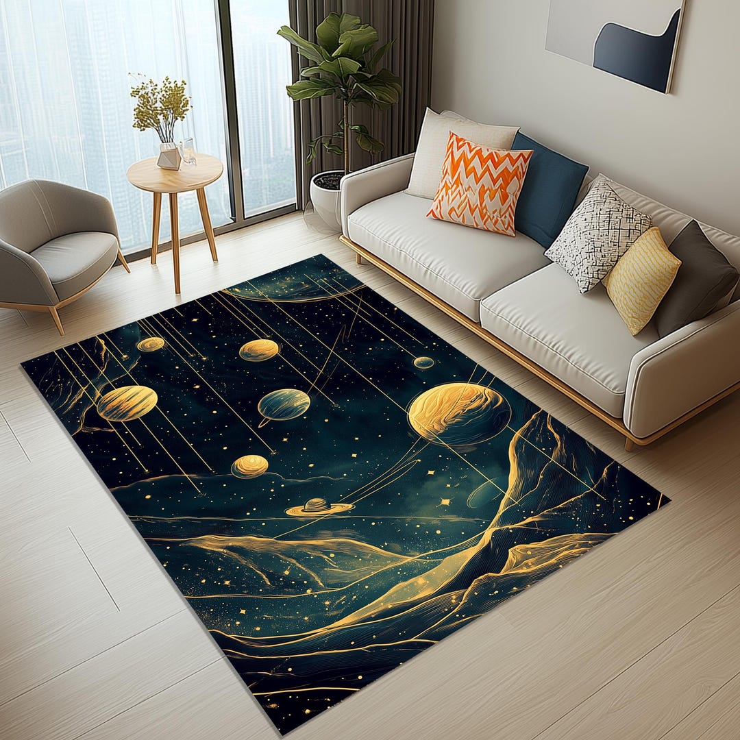 Celestial Rug, Space Themed Rug, Planets Rug, Planet Patterned Rug ...