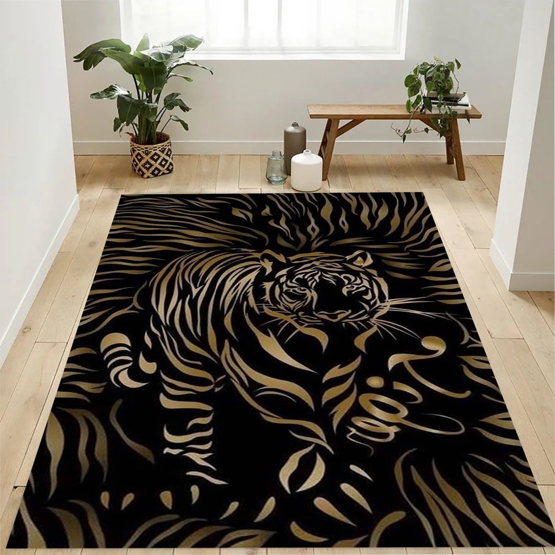 Tiger Skin Look Rug, Tiger Rug, Leon Rug, Gold Black Rug, Wild Animal ...