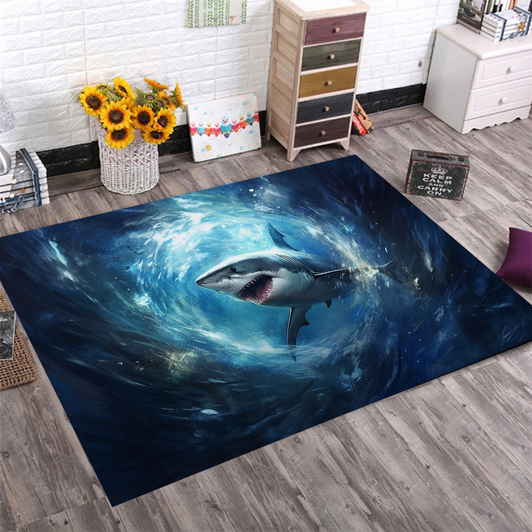 Shark Rug, Shark Pattern Rug, Animal Pattern Rug, Blue Vortex Rug ...