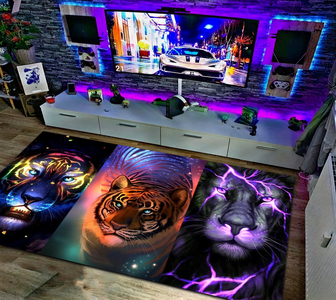 Neon Lion Rug,lion Rug,lion Pattern Rug,animal Rugs,animal Themed Rug ...