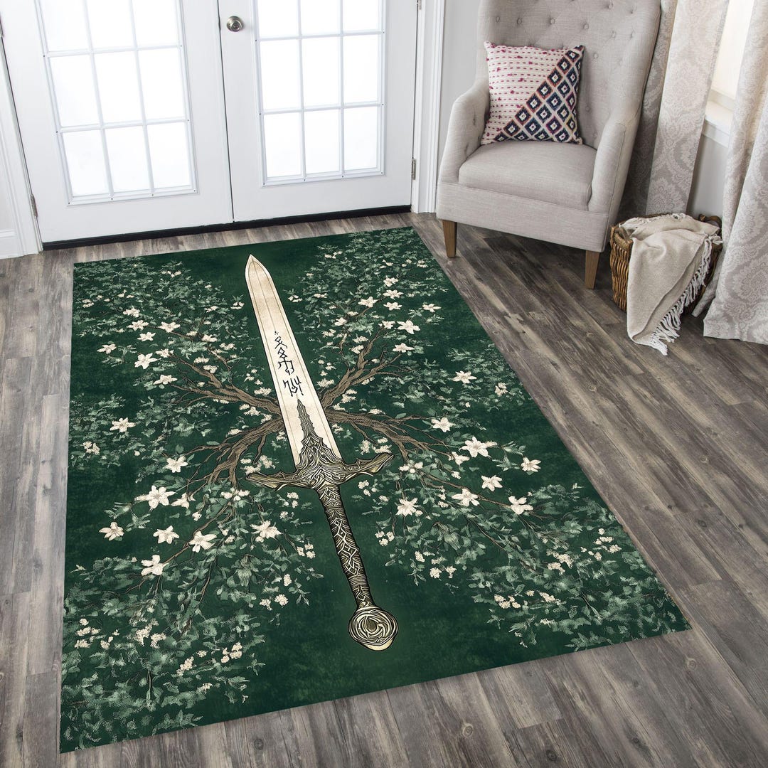 Fantasy Sword Rug, LOTR Inspired, Green Warrior Decor - Etsy