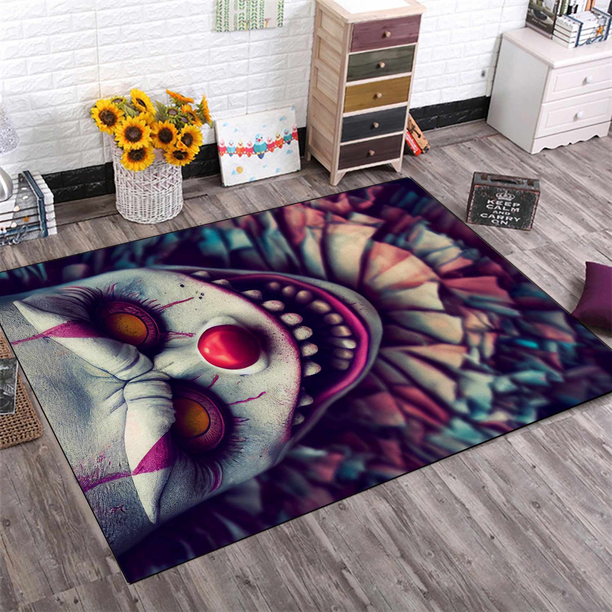 Clown Rug, Portrait Rug, Haunted Rug, Illustration Rug, Horor Rug ...