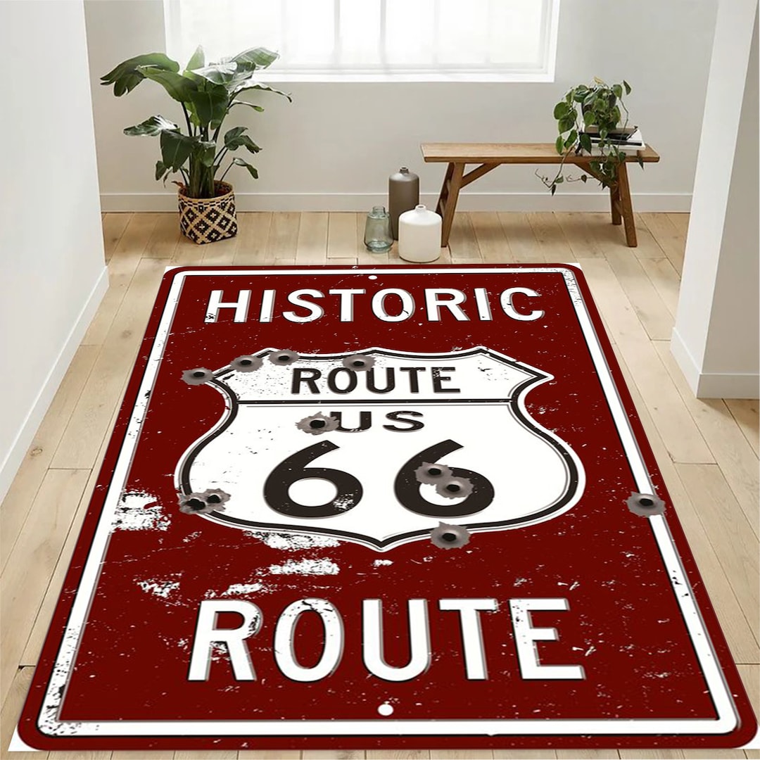 Route 66 Rug, Route 66 Sign Rug, Road Sign License Plate Decor, Gift ...