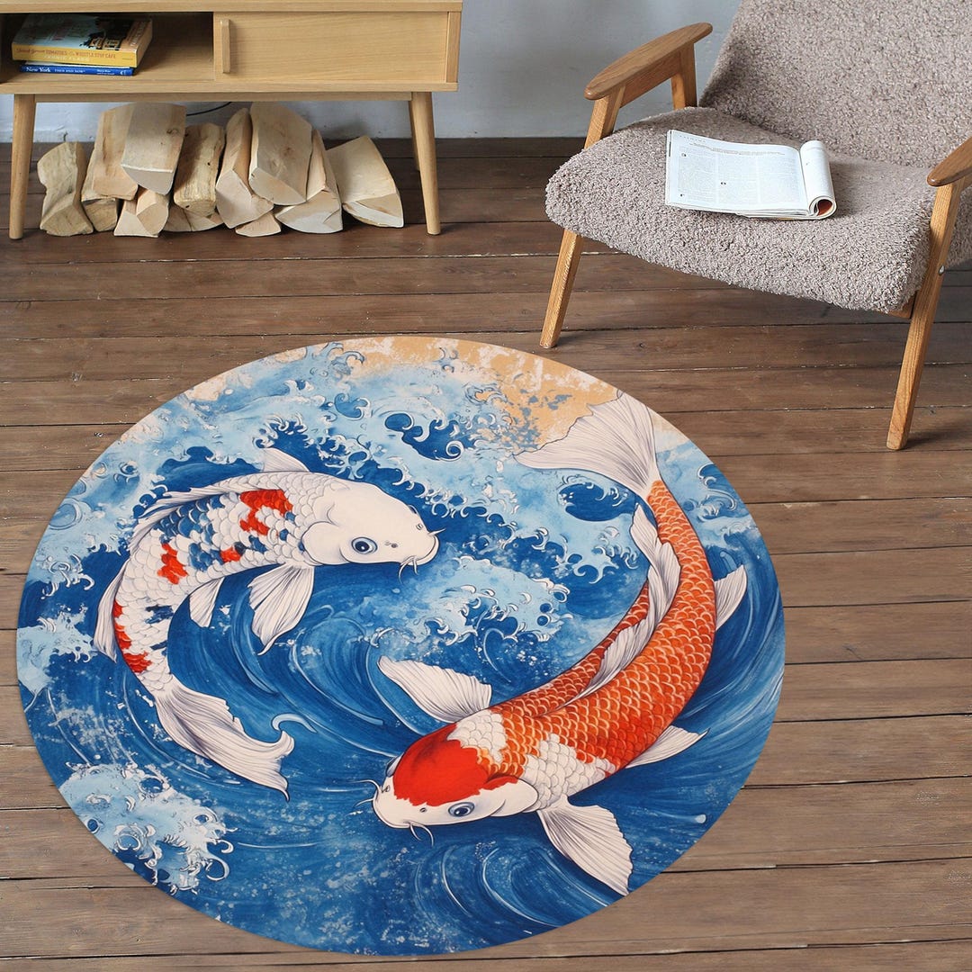 Japanese Koi Fish Rug, Couple Koi Fish Rug, Koi Fish Area Rug, Animal ...