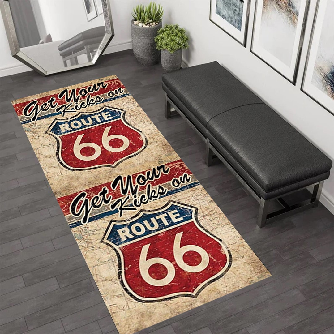 Road 66 Rug, Route 66 Sign Rug, Runner Rug, Hallway Runner Rug,road ...