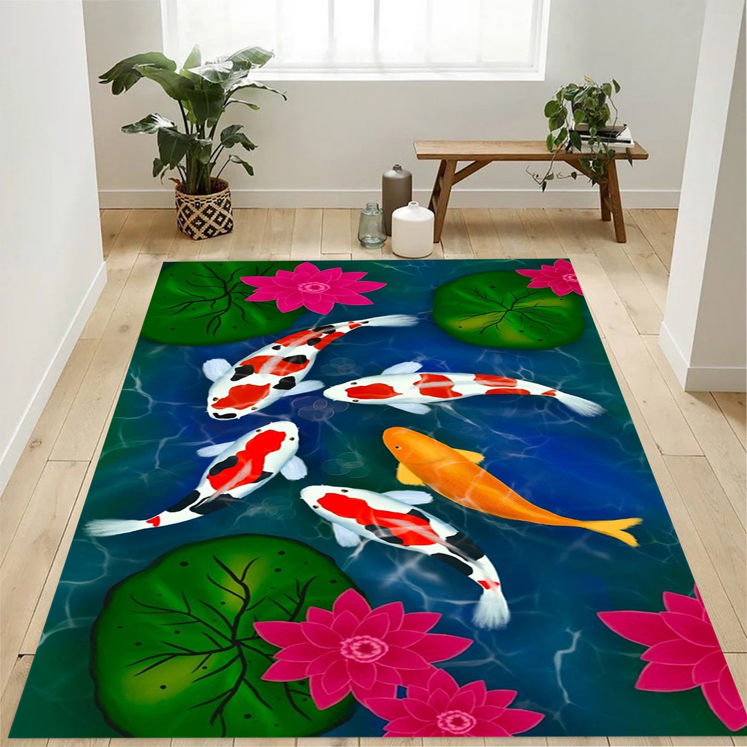 Koi Fish Area Rug: Colorful Aquarium Pattern, Non-slip - Etsy