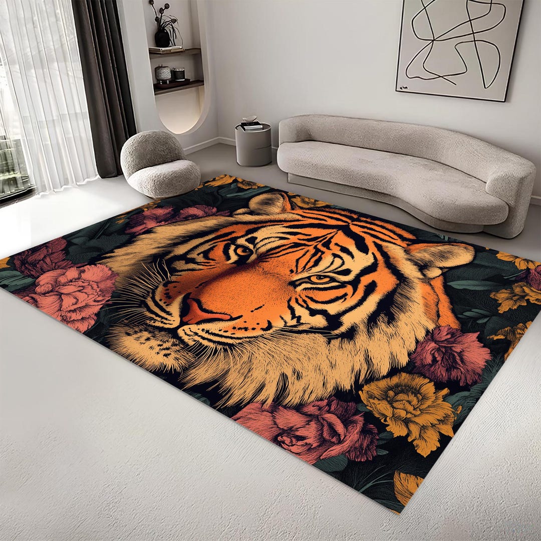 Tiger Rug, Tiger Pattern Rug, Tiger Area Rug, Tiger Themed Rug, Tiger ...
