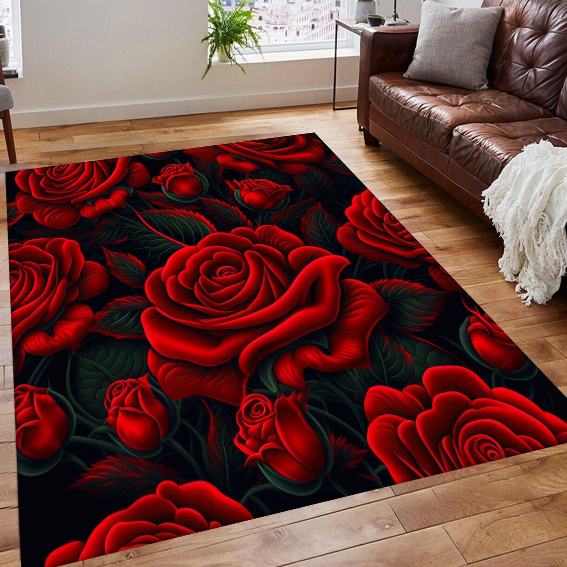 Red Rose Rug: Floral Velvet Home Decor - Etsy