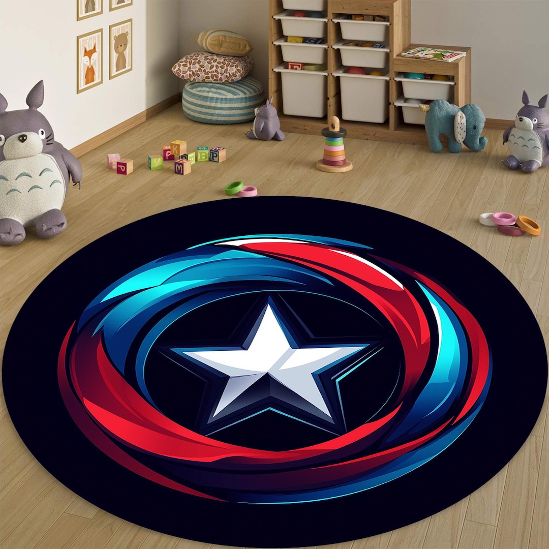 Captain America Round Rug, Captain America Shield Rug, Kids Room Rug ...