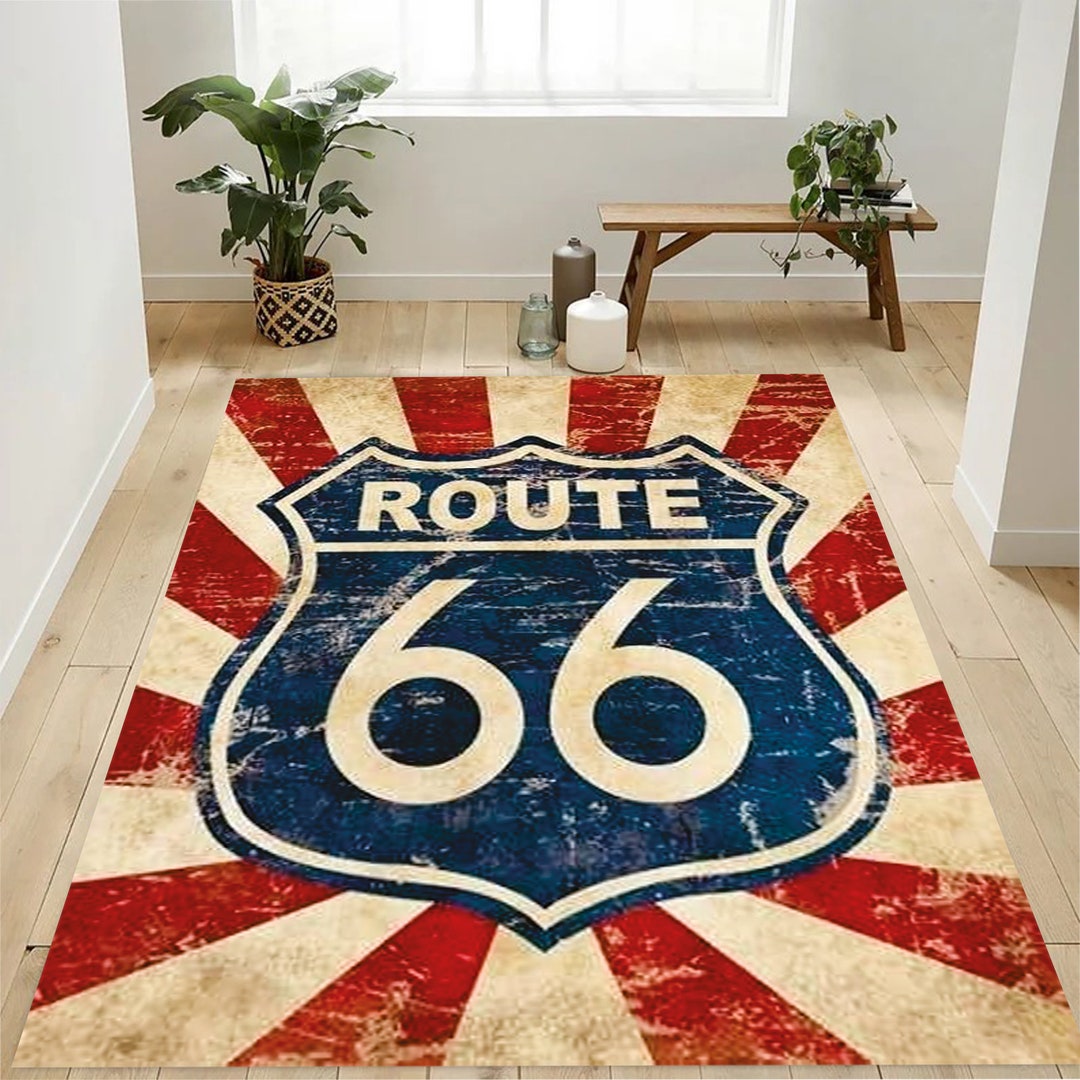 Route 66 Rug, Route 66 Sign Rug, Road Sign License Plate Decor, Gift ...