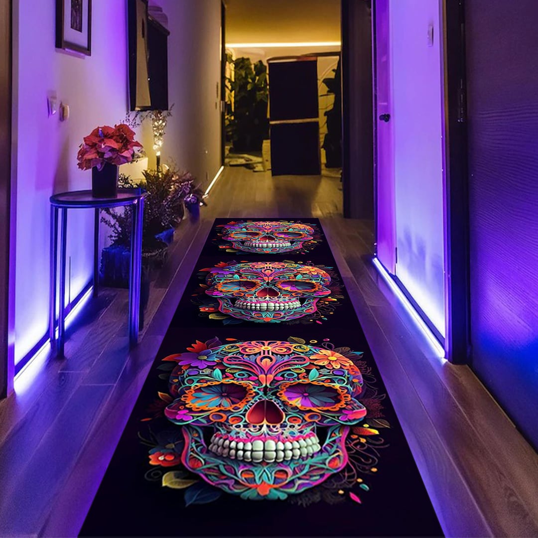 Colorful Skull Runner Rug: Modern Horror Hallway Decor - Etsy