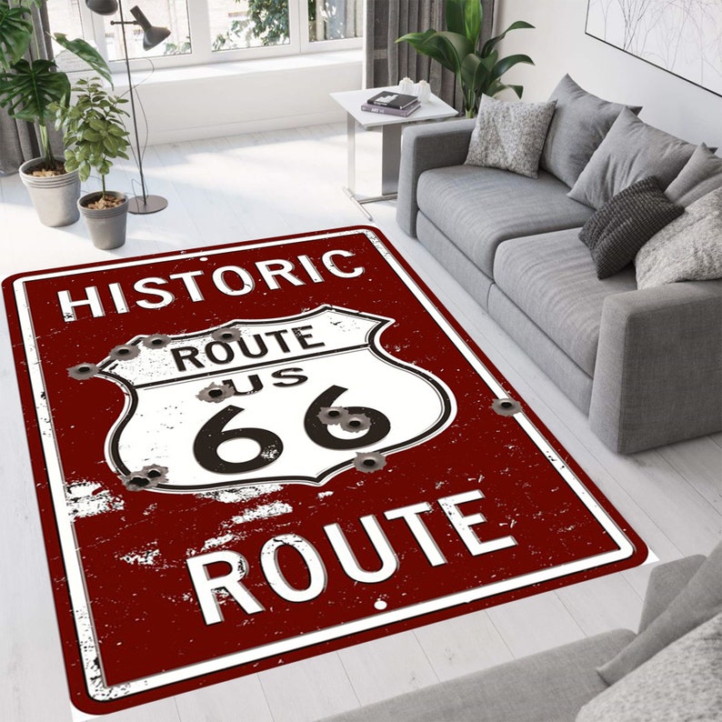 Route 66 Rug, Route 66 Sign Rug, Road Sign License Plate Decor, Gift ...