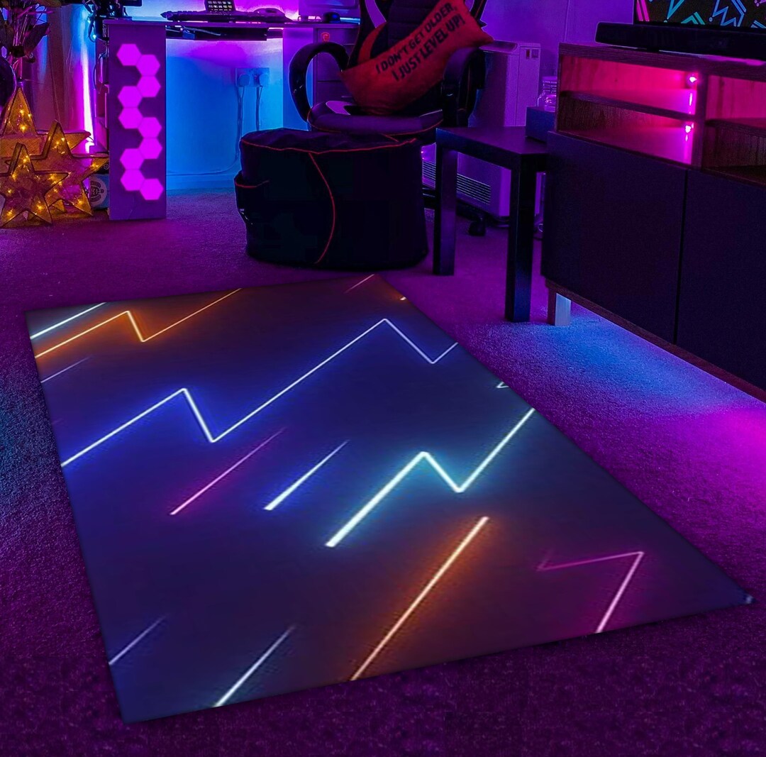 Neon Rug, Lightning Rug, Gamer Rug, Gaming Room Rug, Colorful Rug ...