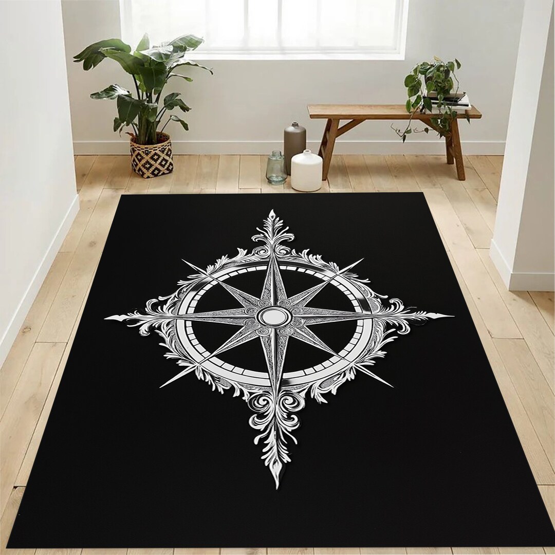 Compass Rug, Compass, Brown Rug, Map Rug, World Map, Sailor Rug,compass ...