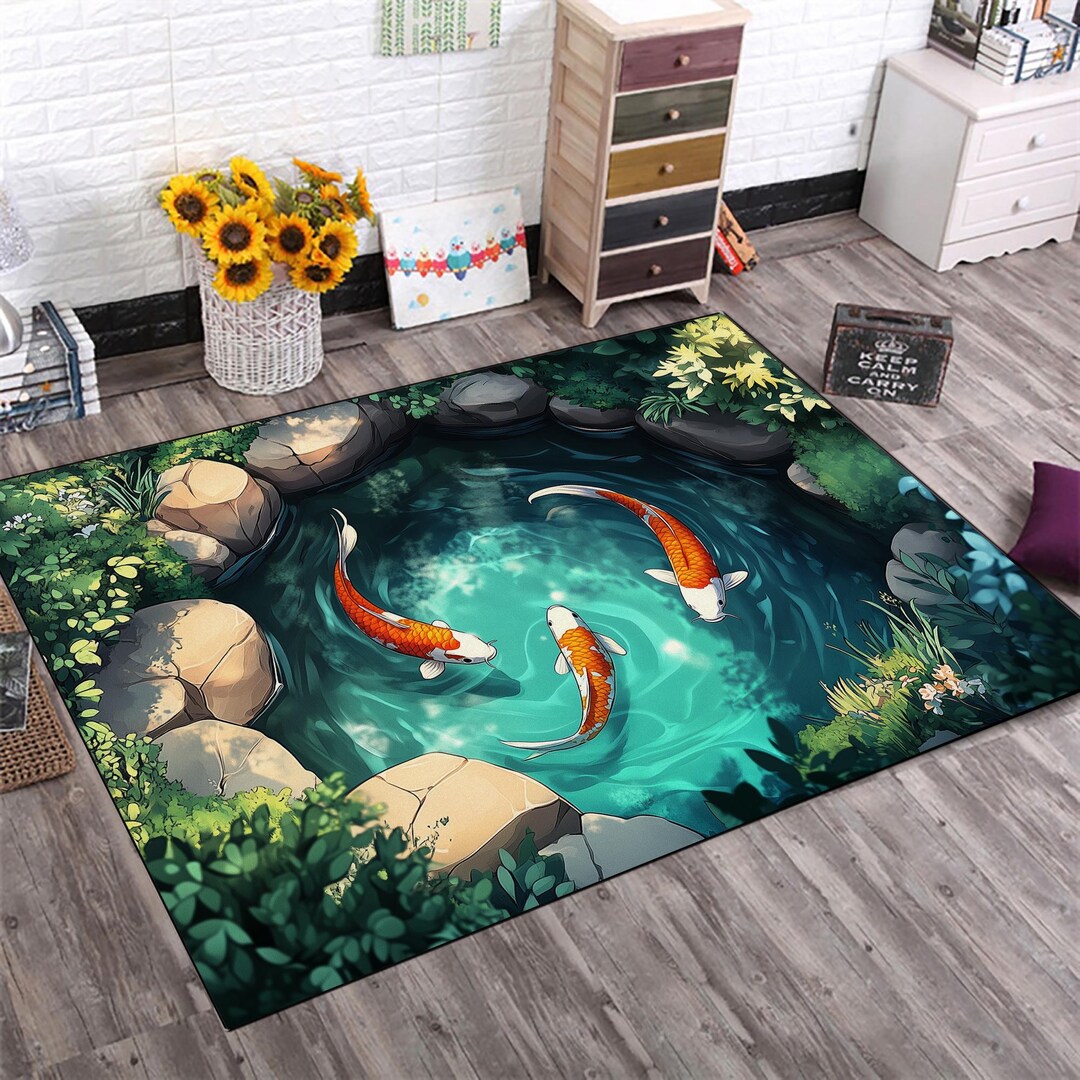 Koi Fish Area Rug, Japanese Area Rug, Koi Fish Rug, Koi Fish Decor ...