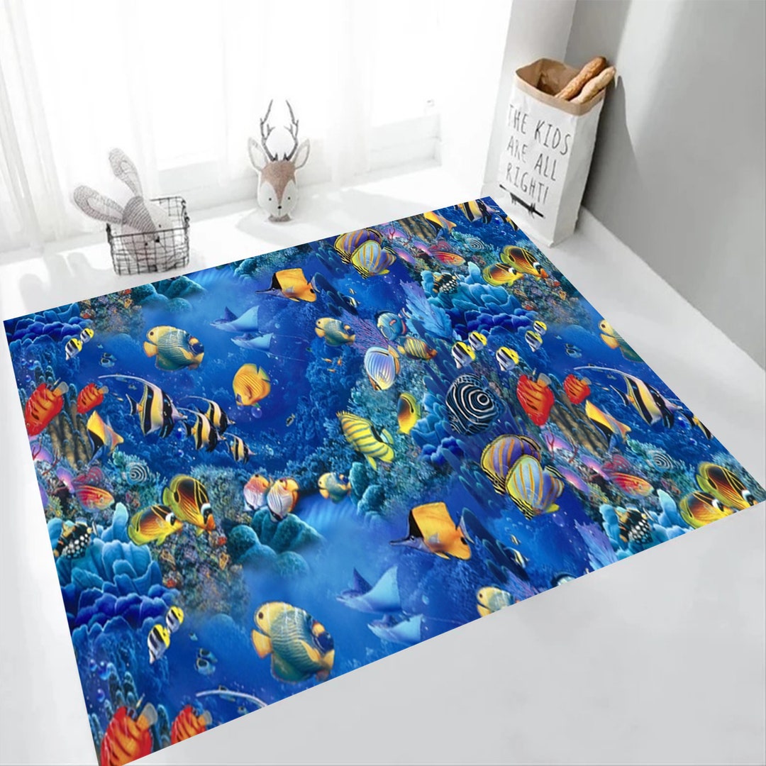 Aquarium Rug, Oil Painting Fish Rug, Fish Rug, Hobby Room Rug, Colorful ...