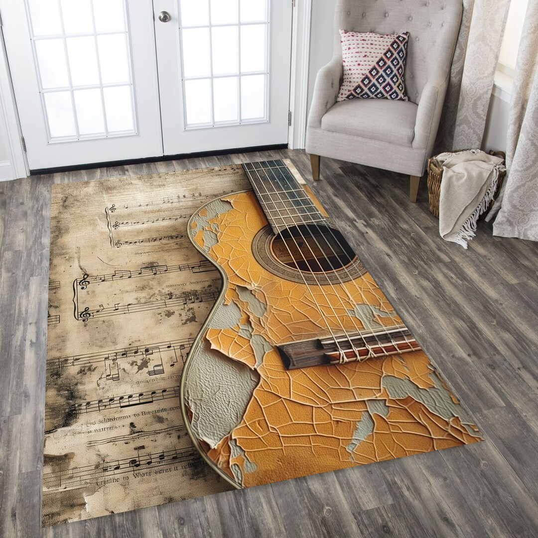 Old Guitar Rug, Guitar Rug, Classic Guitars Rug, Guitar Pattern Rug ...